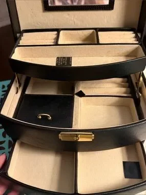 Storage & Organization | 3 For 12black Leather Jewelry Box With Beige ...